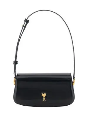 Ami Leather Shoulder Bag With Gold-tone Adc Plate - Black