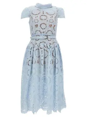 SELF-PORTRAIT Blue Floral Lace Midi Dress - Multicolor