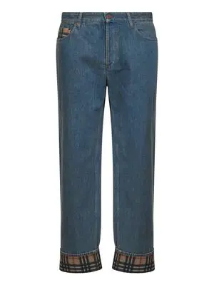 Burberry Medium Blue Denim Jeans With Check Details - Multicolor