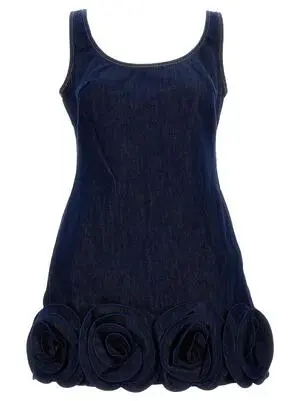 SELF-PORTRAIT Indigo Denim Mini Dress With 3d Flowers - Multicolor