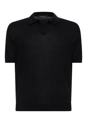 Tagliatore Black Silk Knit Polo Shirt - Multicolor