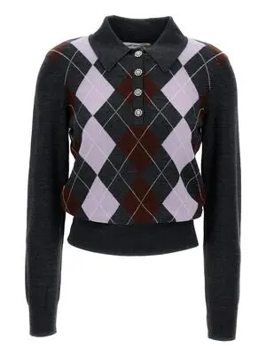SELF-PORTRAIT Argyle Patterned Polo Neck Sweater - Multicolor