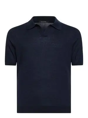 TAGLIATORE Tagliatore Men Blue Silk Knit Polo Shirt