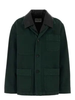 Miu Miu Denim Jacket With Leather Collar - Green