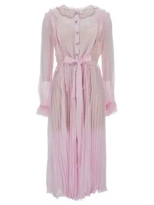 SELF-PORTRAIT Pleated Georgette Midi Dress With Embellished Collar - Multicolor