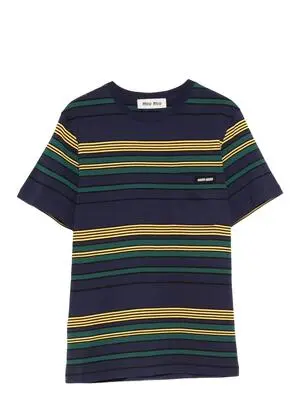 MIU MIU Miu Miu Striped Cotton T-Shirt With Pocket