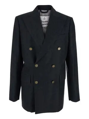 VIVIENNE WESTWOOD Vivienne Westwood Men Grey Double-Breasted Jacket With Wide Peak Lapels In Wool Man