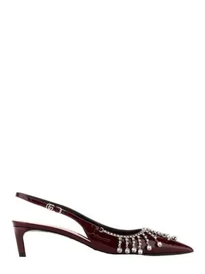 Gucci Burgundy Leather Slingback Pumps With Embellishments - Red