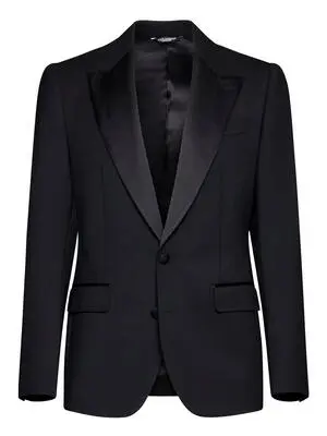 Dolce & Gabbana Black Stretch Wool Sicilia Tuxedo Blazer - Multicolor