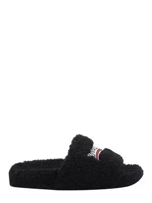 Balenciaga BALENCIAGA Fuzzy Logo Slides Black