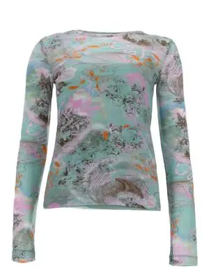 Off-White Long Sleeve Printed Top - Multicolor