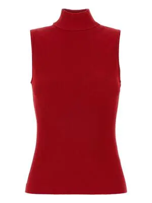 Loewe Ribbed Knit High Neck Top - Red