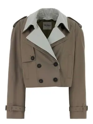 Attico Double Breasted Gabardine Trench Coat - Gray