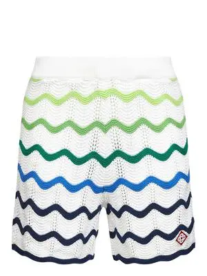 Casablanca Green And White Wave Crochet Cotton Shorts - Multicolor
