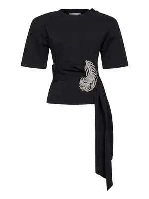Giuseppe Di Morabito Black Stretch Jersey T-shirt With Crystal Feather Detail - Multicolor
