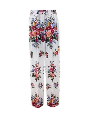 Dolce & Gabbana Twill Trousers With Floral Bouquet Print - Multicolor