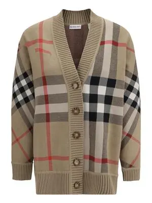 Burberry Check Archive Wool V-neck Cardigan - Cream