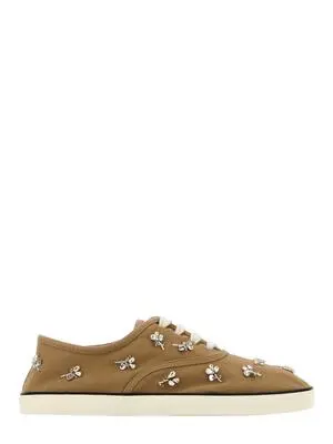 Miu Miu Miu Miu Embellished Lace-Up Sneakers Brown