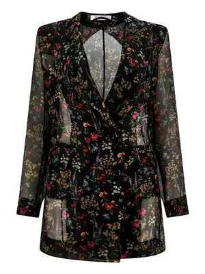 Max Mara Silk Floral Print Double-breasted Blazer - Multicolor