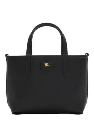 Burberry Calf Leather Check Reverse Tote Bag With Detachable Strap - Black