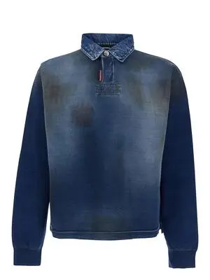 Dsquared2 Blue Sweatshirt With Polo-shirt Style Collar And Faded Effect In Cotton For - Multicolor
