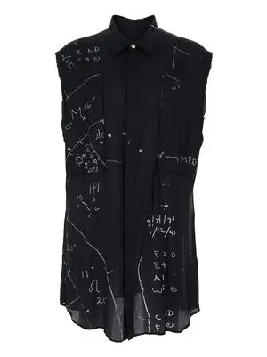 Rick Owens Shirt With Classic Collar And All-over Print In Black Viscose Blend For - Multicolor