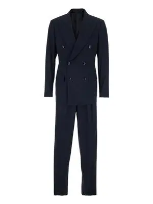 Giorgio Armani Blue Double-breasted Suit With Peak Revers And Two Pockets On The Front In Wool - Multicolor