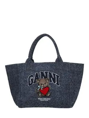 GANNI GANNI Medium Trapeze Bear Tote Bag Blue