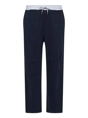 Brunello Cucinelli Navy Blue Cotton And Linen Jogger Trousers - Multicolor
