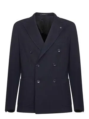 Tagliatore Tagliatore Men Blue Jersey Montecarlo Double-Breasted Blazer Multicolor