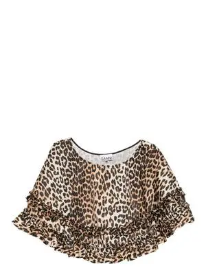 GANNI GANNI Leopard Print Ruffle Mini Skirt Multicolor