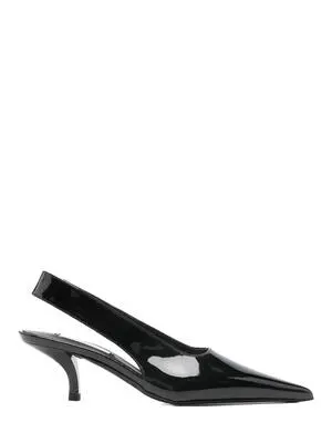 TOTEME Patent Calf Leather Pointed Toe Slingback Strap Heels - Black