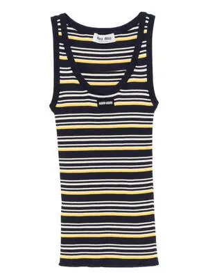 Miu Miu Striped Cotton Ribbed Tank Top - Multicolor