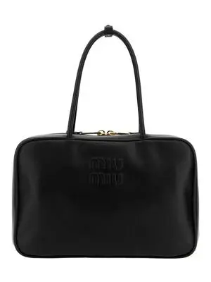 Miu Miu Leather Handbag With Silver Tone Hardware - Black