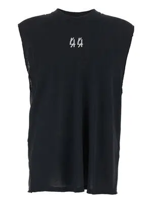 44 LABEL GROUP Black Sleeveless T-shirt With Logo On The Front And Maxi Logo On The Back In Cotton - Multicolor