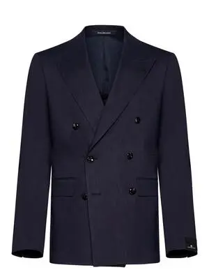 Tagliatore TAGLIATORE Double-Breasted Linen And Wool Blend Blazer Multicolor