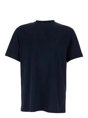 Giorgio Armani Blue Crew Neck T-shirt With Raised Collar In Cotton For - Multicolor