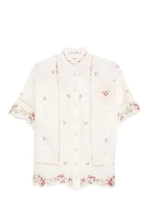 Zimmermann Patience Linen Floral Lace Shirt - Multicolor