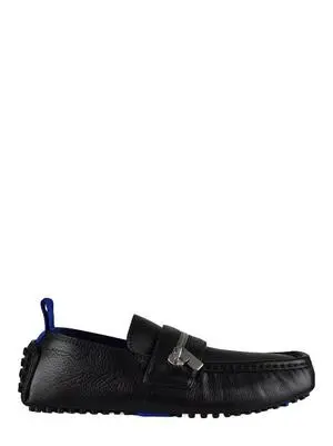 Burberry Leather Loafers With Silver Zipper Detail - Black