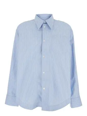 AMI Paris Light Blue Shirt With Classic Collar And Stripe Motif In Cotton - Multicolor