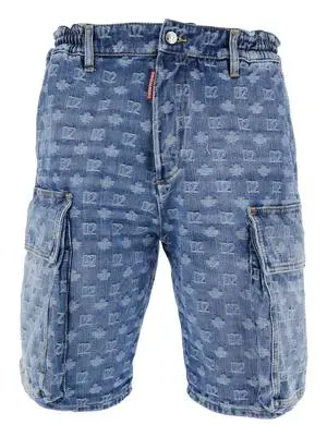 Dsquared2 DSQUARED2 Denim Bermuda Shorts With All-Over Monogram And Cargo Pockets Multicolor
