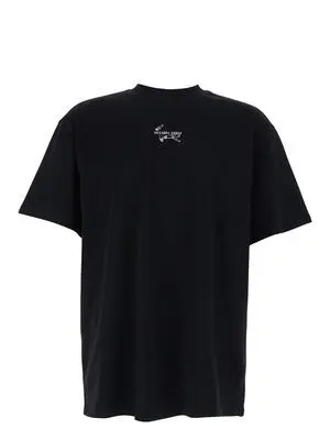 44 LABEL GROUP Crew Neck T-shirt With Logo On The Front And Maxi Logo On The Back In Cotton For - Black
