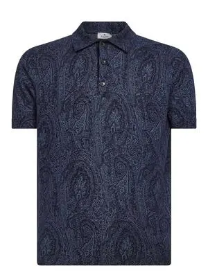 Etro Etro Men Blue Paisley-Pattern Cotton-Silk Blend Knit Polo Shirt Multicolor