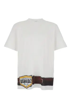 DSQUARED2 Dsquared2 Men White Crew Neck T-Shirt With Front And Back Print In Cotton For Men