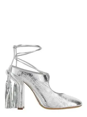 Dries Van Noten Metallic Leather Mules With Tassel Detail - Silver