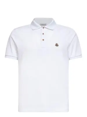 Moncler White Cotton Pique Logo Patch Polo Shirt - Multicolor