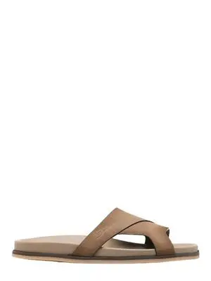 Santoni Leather Crossover Strap Sandals - Brown
