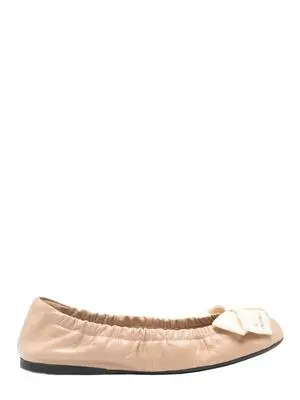 Prada Leather Ballet Flats With Bow Detailing - Multicolor