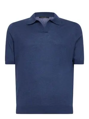 Tagliatore Navy Blue Silk Knit Polo Shirt - Multicolor