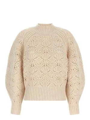 Zimmermann Hypnotic Cable Knit High Neck Puff Sleeve Sweater - Cream